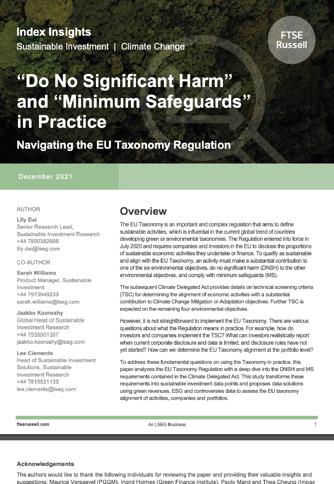 Do No Significant Harm’ and ‘Minimum Safeguards’ in Practice Navigating ...