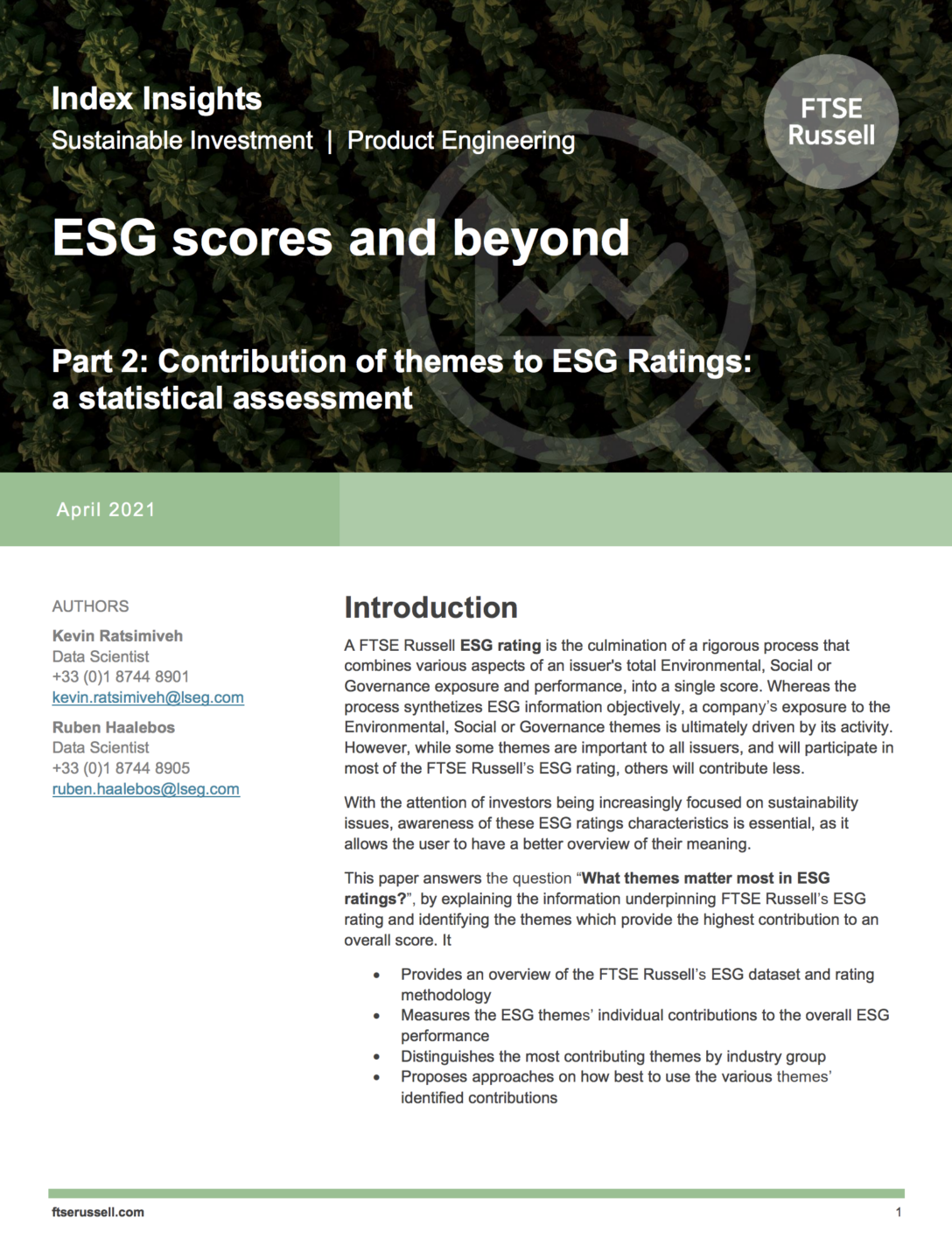 ESG scores and beyond. Part 2 - Contribution of themes to ESG Ratings ...
