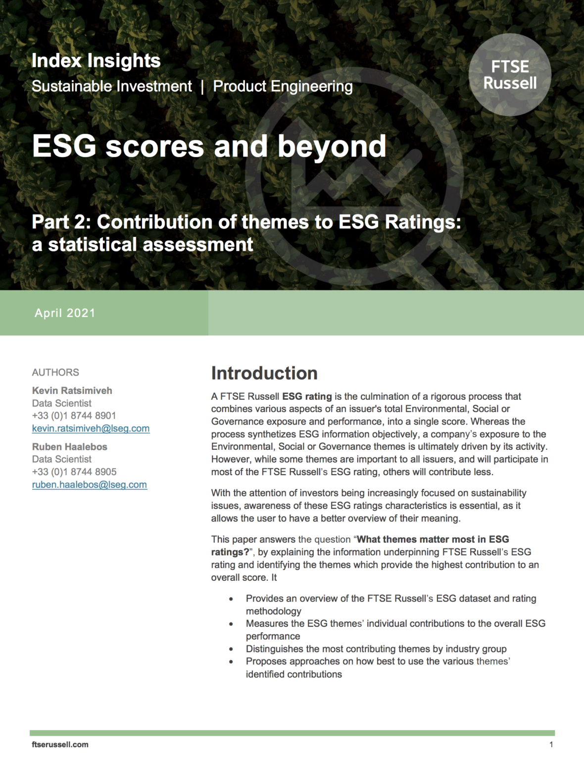 ESG scores and beyond. Part 2 - Contribution of themes to ESG Ratings ...