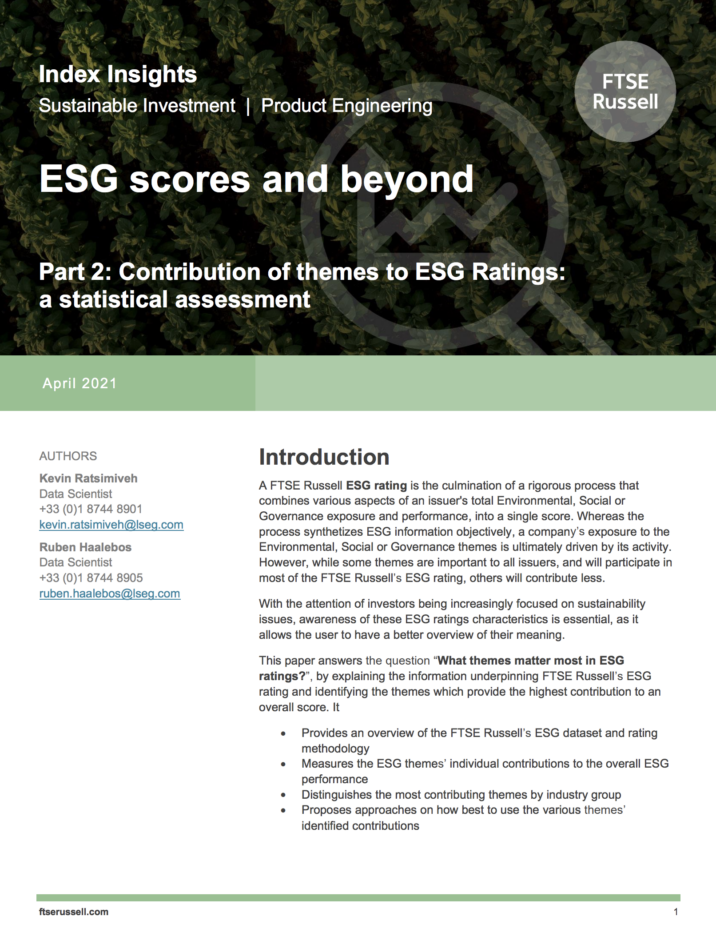 ESG scores and beyond. Part 2 - Contribution of themes to ESG Ratings ...