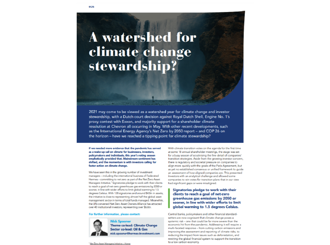 A watershed for climate change stewardship? | Responsible Investor