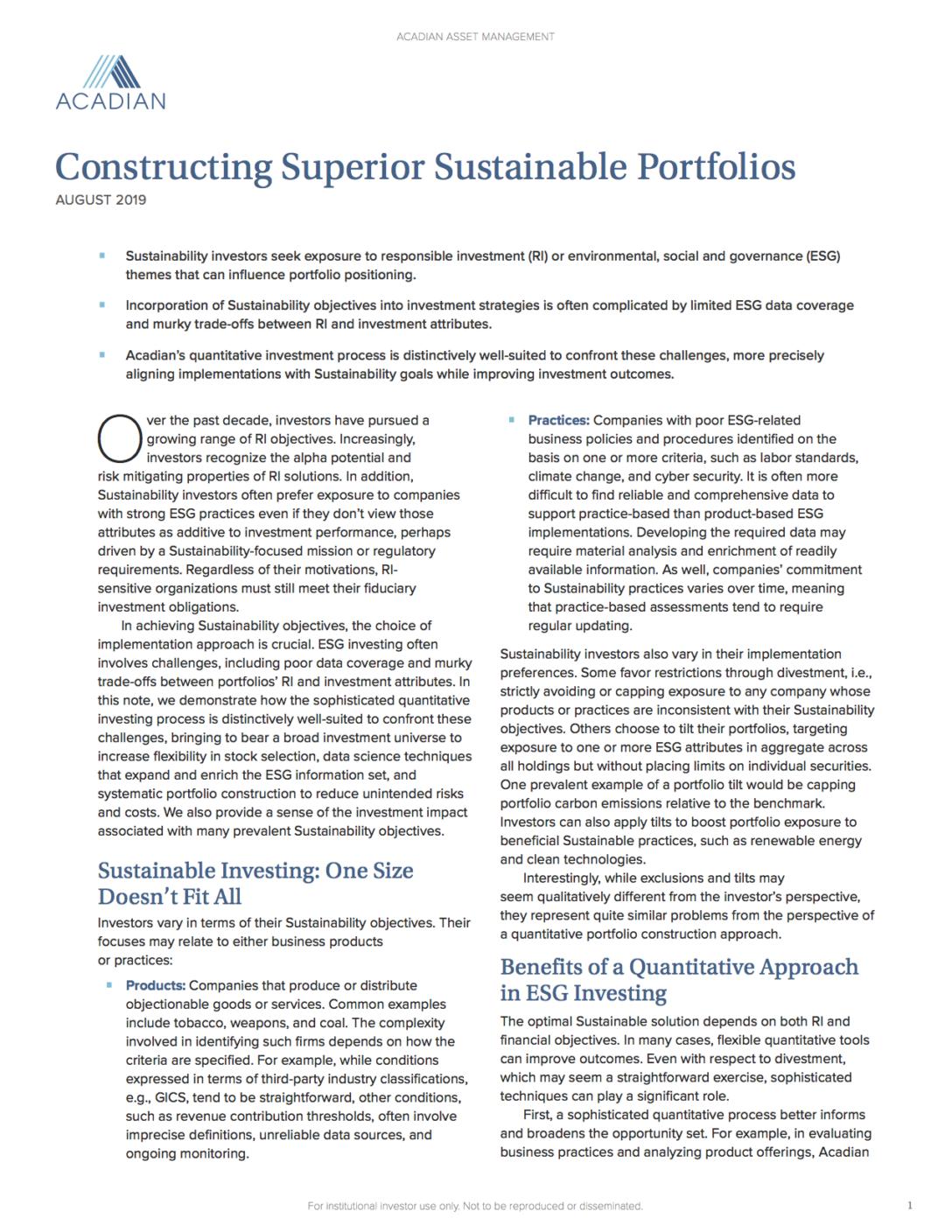 Constructing Superior Sustainable Portfolios | Responsible Investor