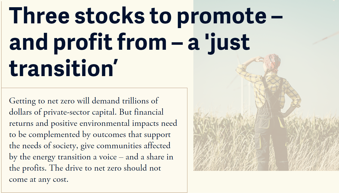 Three stocks to promote – and profit from – a 'just transition ...